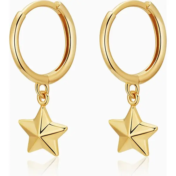 ORADINA 14k Gold Star Charm Hoop Earrings - Yellow Gold