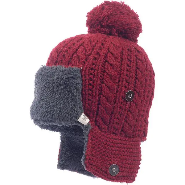 NIRVANNA DESIGNS Trapper Hat With Pom - Burgundy