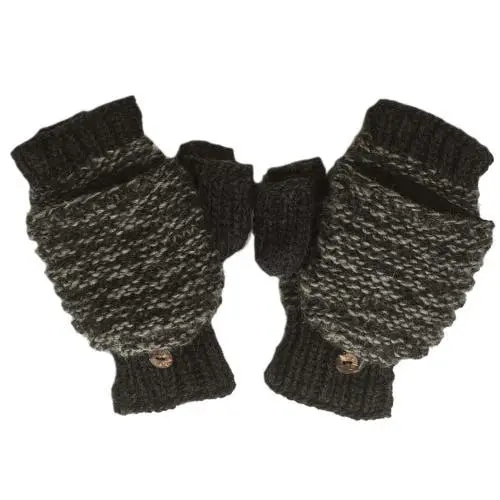 NIRVANNA DESIGNS Speckle Knit Fingerless Mittens - Charcoal