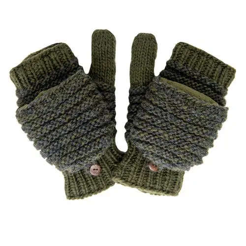 NIRVANNA DESIGNS Speckle Knit Fingerless Mittens - Olive