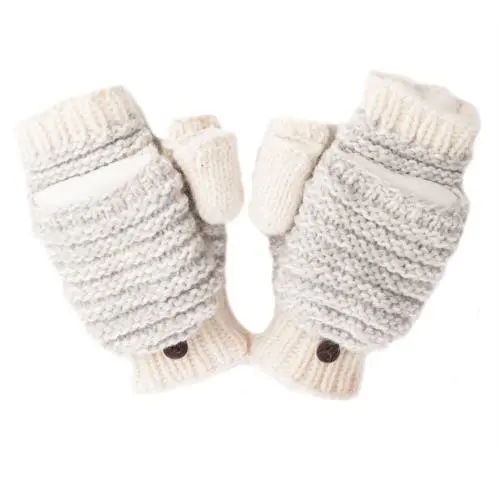 NIRVANNA DESIGNS Speckle Knit Fingerless Mittens - White