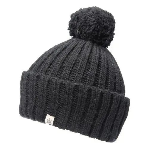 NIRVANNA DESIGNS Park Fold Rib Pom Beanie - Black
