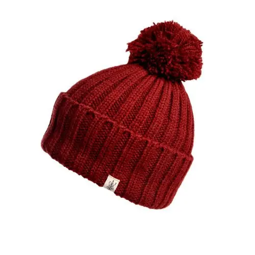 NIRVANNA DESIGNS Park Fold Rib Pom Beanie - Burgundy