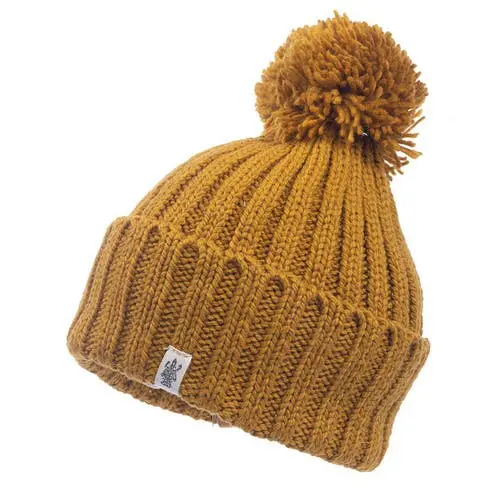 NIRVANNA DESIGNS Park Fold Rib Pom Beanie - Honey