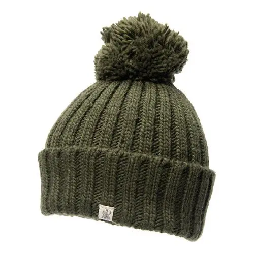 NIRVANNA DESIGNS Park Fold Rib Pom Beanie - Olive