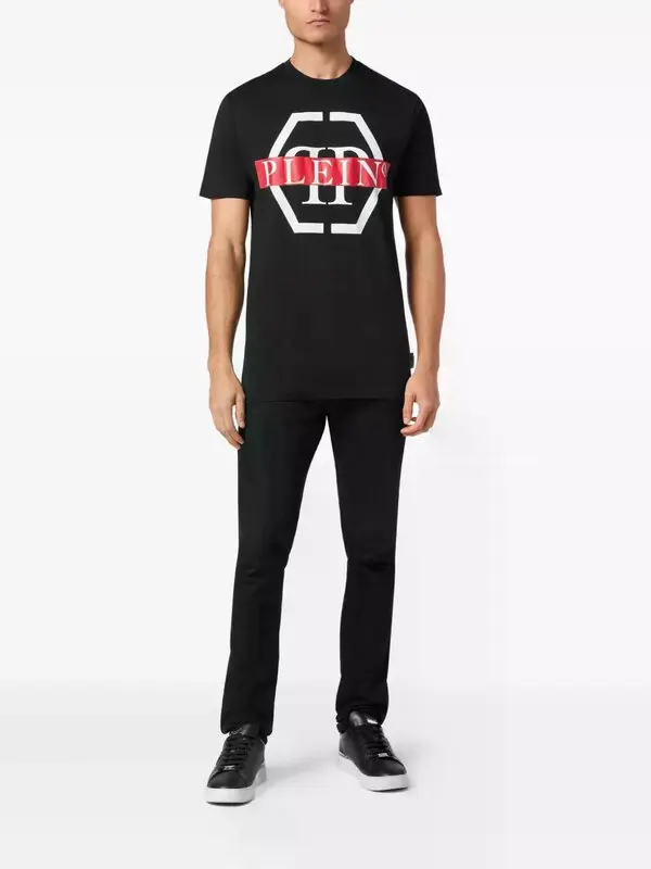 Philipp Plein Pp Tape-print Round-neck T-shirt - Black