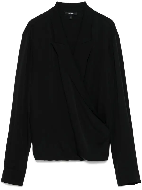 Theory Peak-lapel Wrap Blouse - Black