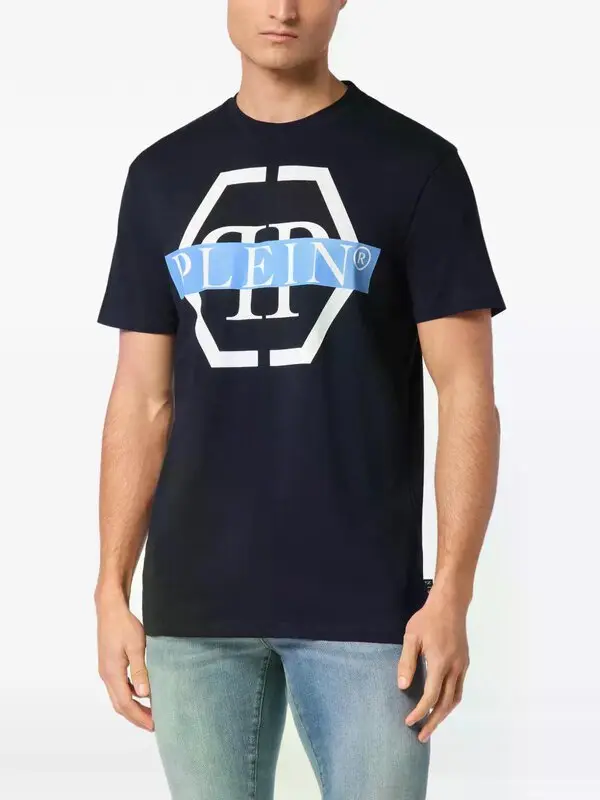 Philipp Plein Pp Tape-print Round-neck T-shirt - Blue