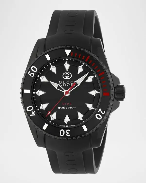 Gucci Dive 40mm Rubber Strap Watch - Black