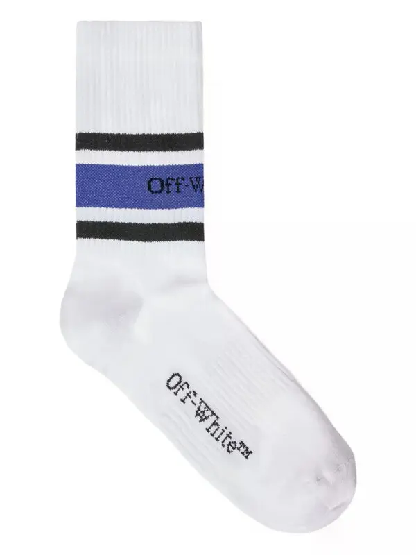 Off-White Striped Logo Socks - White