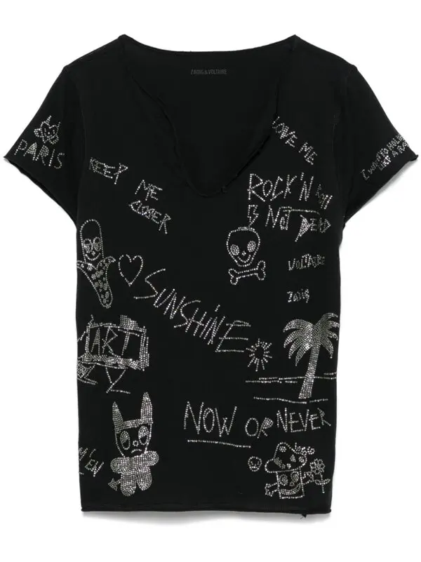 Zadig&Voltaire Rhinestone Embellished Henley T-shirt