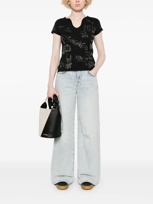 Zadig&Voltaire Rhinestone Embellished Henley T-shirt