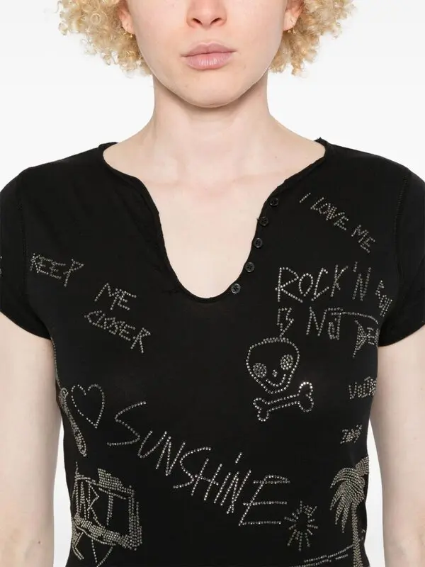 Zadig&Voltaire Rhinestone Embellished Henley T-shirt