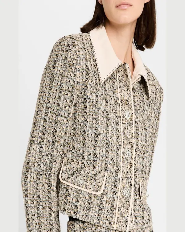 St. John Stud-Collar Metallic Tweed Jacket In Blush - 60