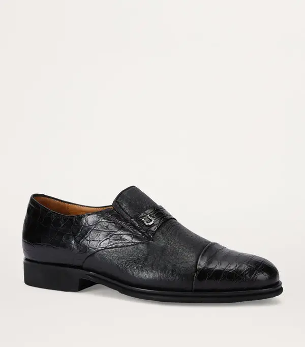 BROTINI Leather Slip-on Loafers With Croc-effect Cap Toe