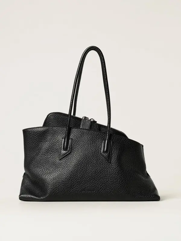 Attico La Passeggiata Shoulder Bag In Grained Calfskin Leather - Black
