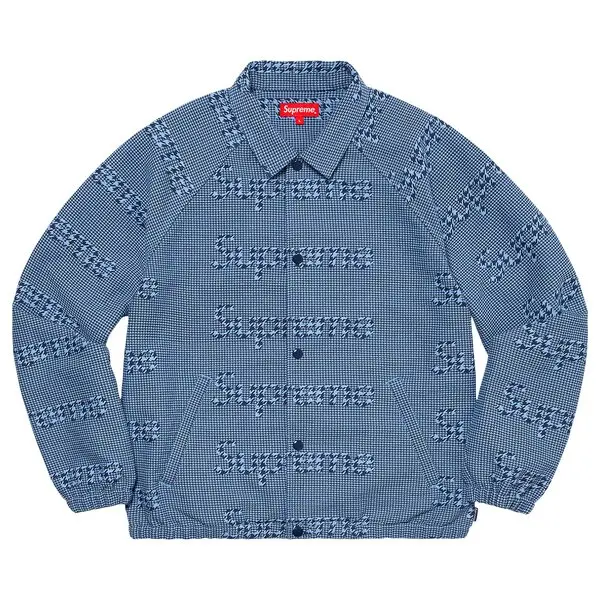 Supreme Houndstooth Logos Snap Front Jacket - Blue