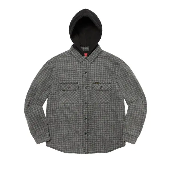 Supreme Houndstooth Flannel Hooded Shirt - Black
