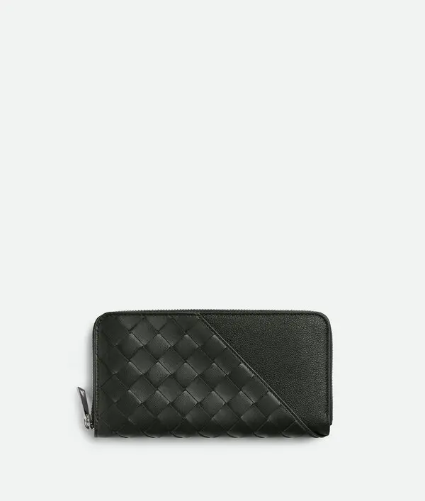 BOTTEGA  VENETA Intrecciato Diagonal Zip Around Wallet - Dark Green