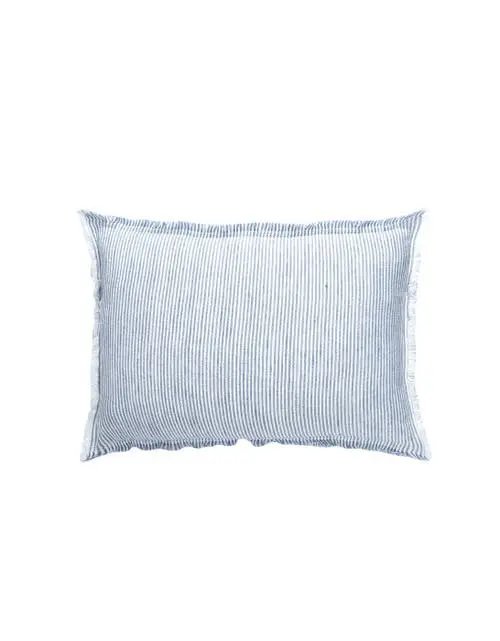 Anaya Soft Fringe Linen Pillow With Down Insert - Blue