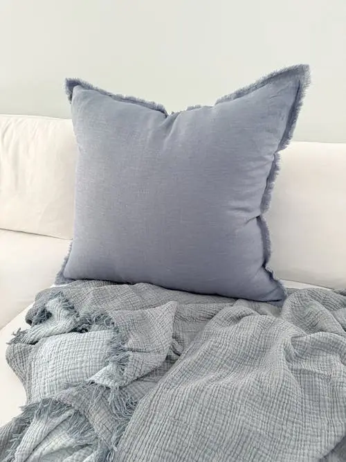 Anaya Soft Fringe Linen Pillow With Down Insert - Chambray Blue