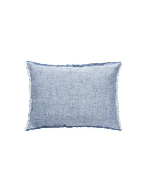 Anaya Soft Fringe Linen Pillow With Down Insert - Chambray Blue