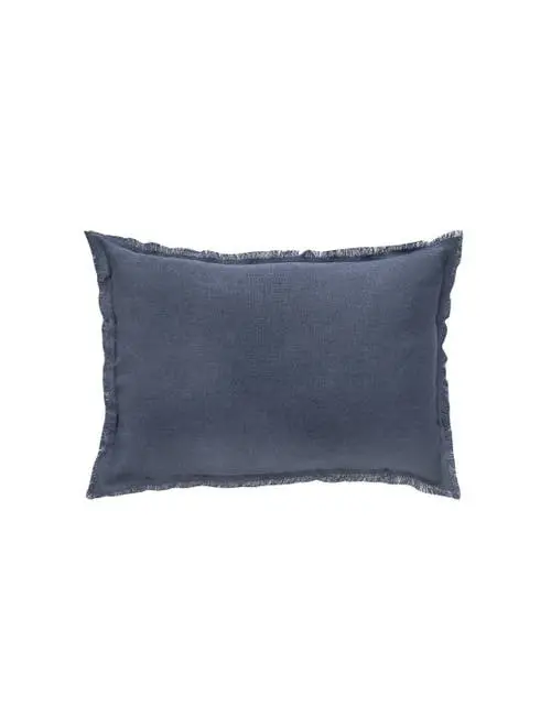Anaya Soft Fringe Linen Pillow With Down Insert - Navy Blue