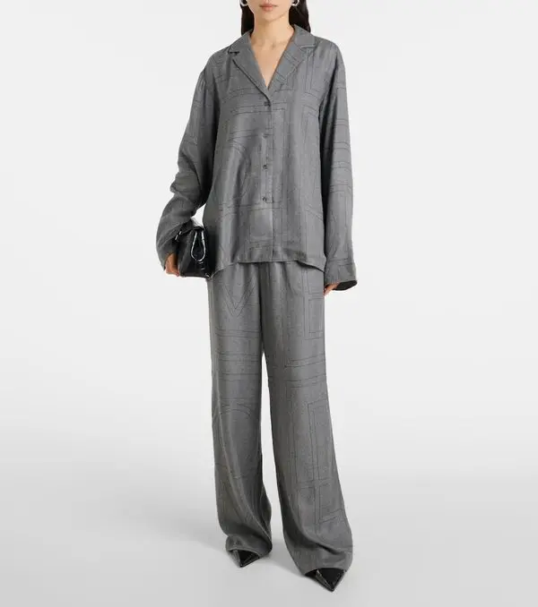 TOTEME Monogram Flannel Pajama Shirt - Grey