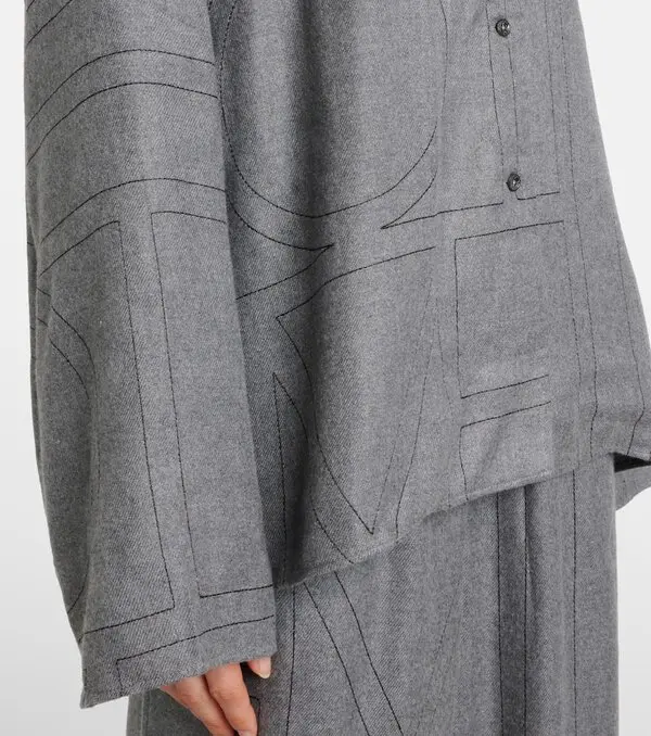 TOTEME Monogram Flannel Pajama Shirt - Grey