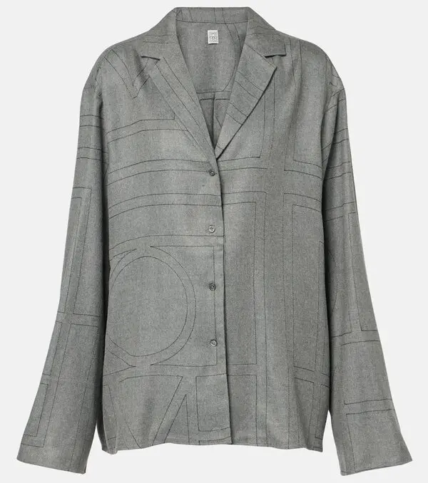 TOTEME Monogram Flannel Pajama Shirt - Grey