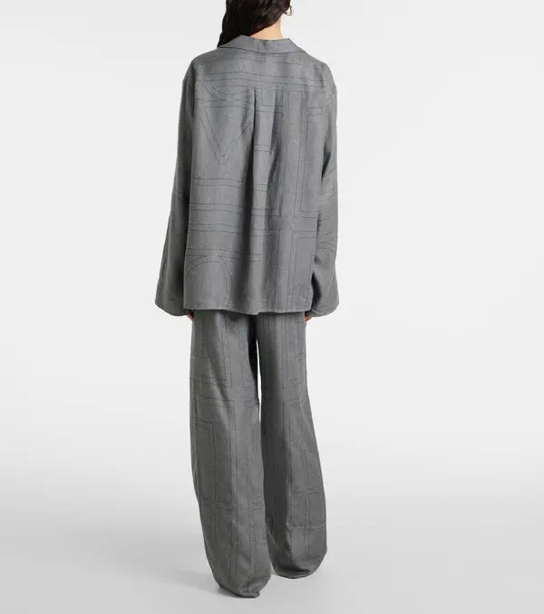 TOTEME Monogram Flannel Pajama Shirt - Grey