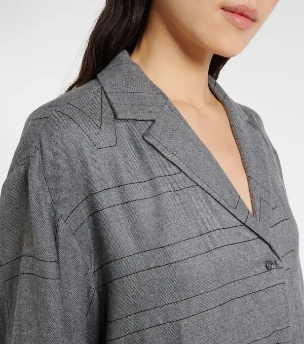 TOTEME Monogram Flannel Pajama Shirt - Grey