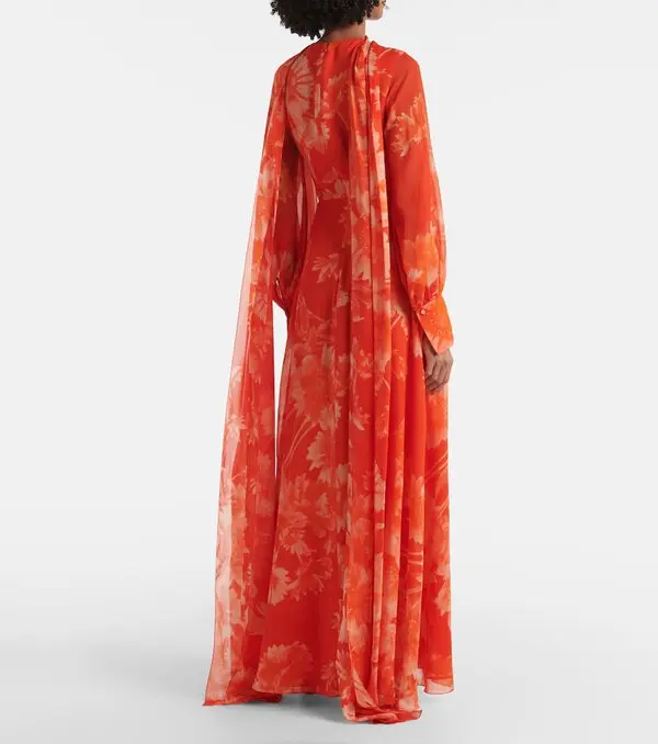 Erdem Caped Floral Silk Gown