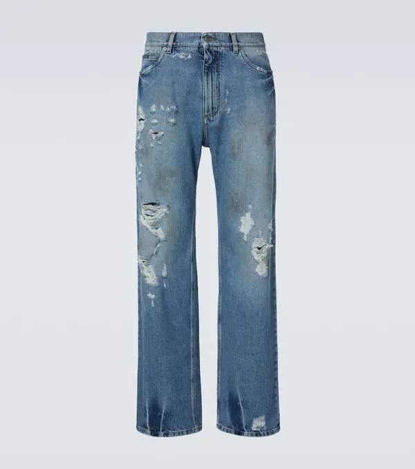 Dolce & Gabbana Distressed Wide-leg Jeans - Blue