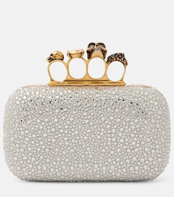 Alexander McQueen Skull Knuckle Embellished Clutch - Silver