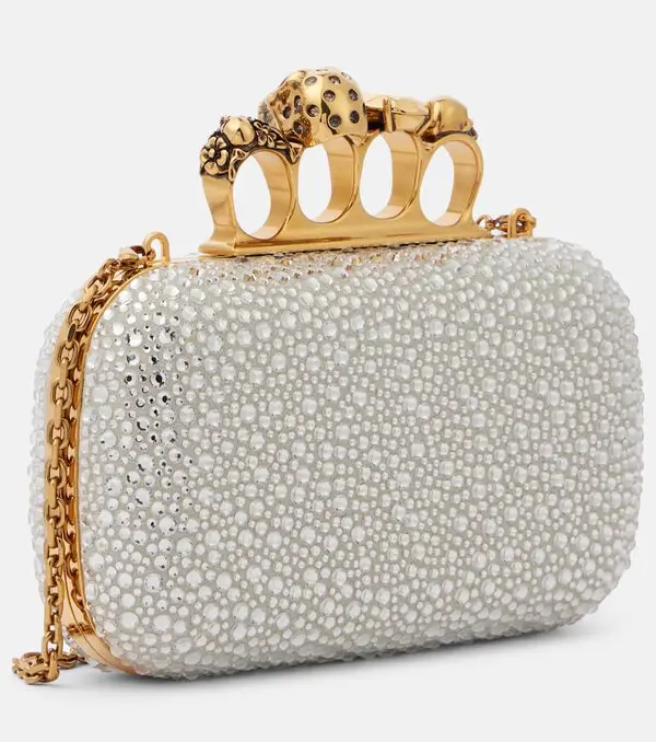 Alexander McQueen Knuckle Embellished Leather Clutch - Silver
