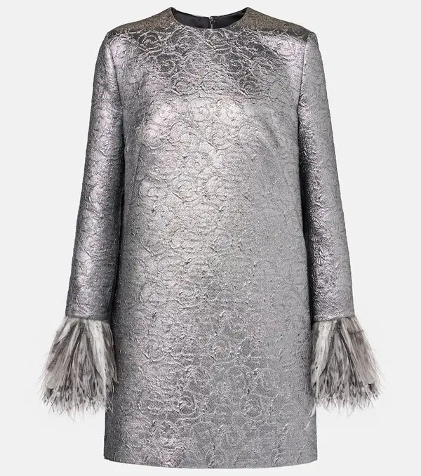 Dolce & Gabbana Feather-trimmed Lamé Minidress - Silver