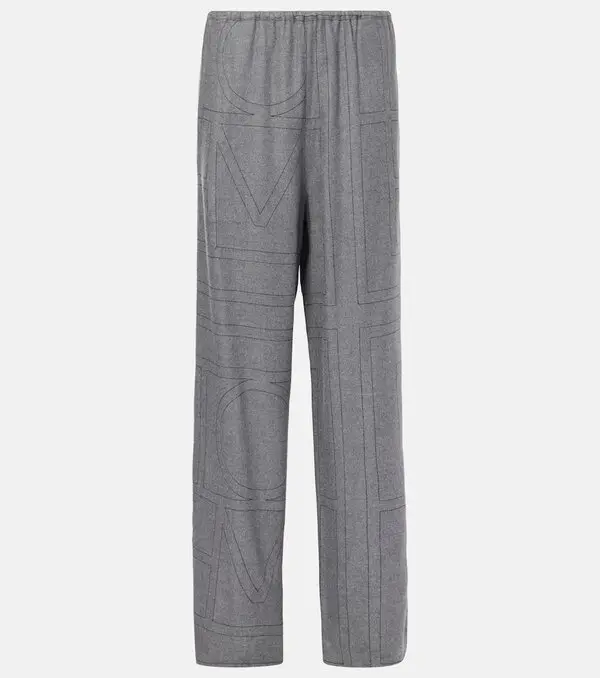 TOTEME Monogram Flannel Pajama Pants - Grey