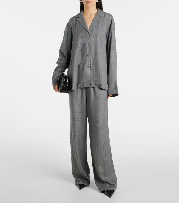 TOTEME Monogram Flannel Pajama Pants - Grey