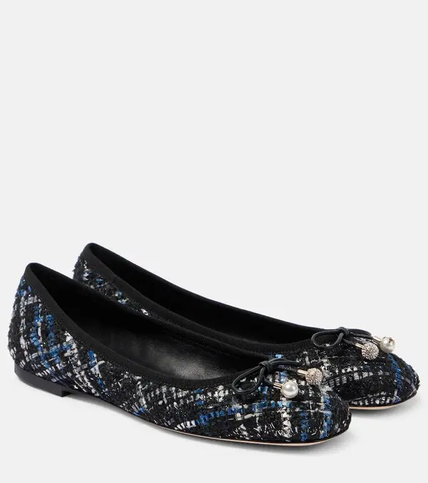 JIMMY CHOO Elme Tweed Ballet Flats - Black