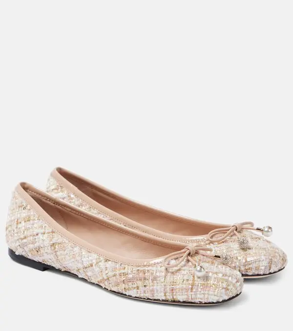 JIMMY CHOO Elme Tweed Ballet Flats - Neutrals