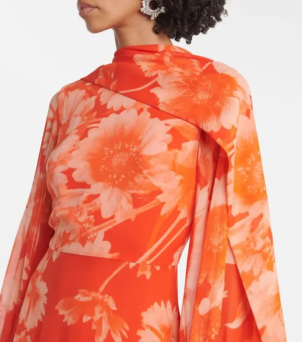 Erdem Caped Floral Silk Gown
