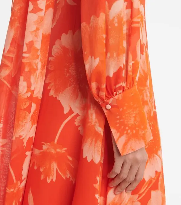 Erdem Caped Floral Silk Gown