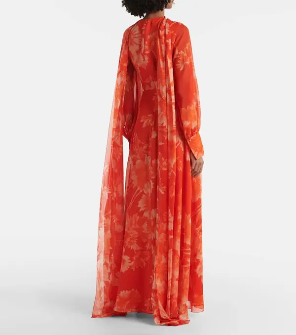 Erdem Caped Floral Silk Gown