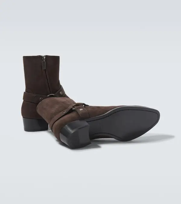 Saint Laurent Wyatt Harness 40 Biker Boots - Brown