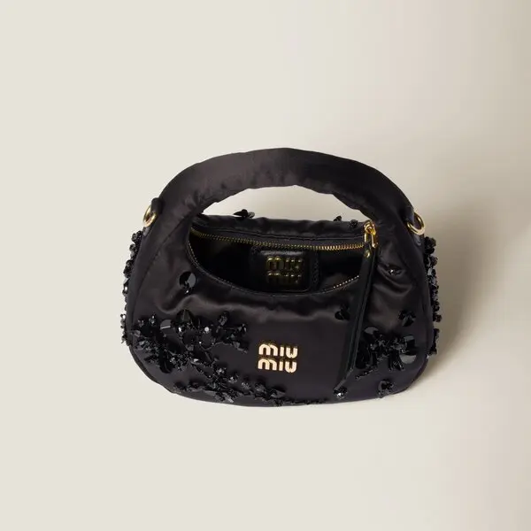 Miu Miu Wander Embroidered Duchesse Mini-Bag In Black | Editorialist