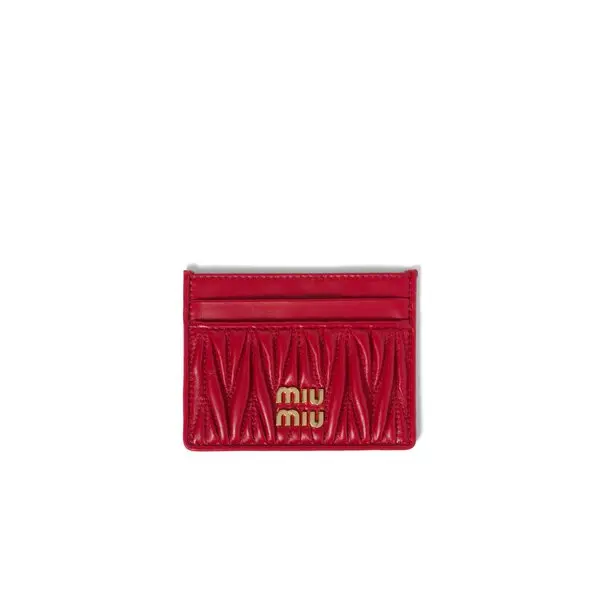 Miu Miu Matelassé Nappa Leather Card Holder - Red