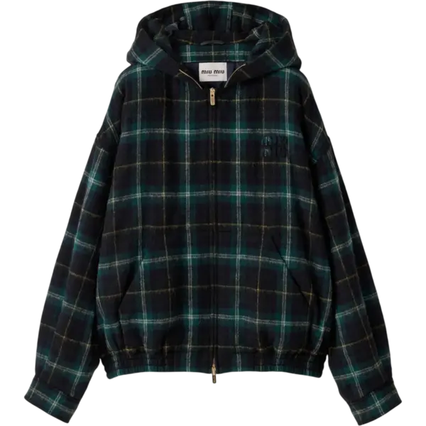 Miu Miu Plaid Hooded Jacket