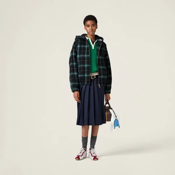 Miu Miu Plaid Hooded Jacket