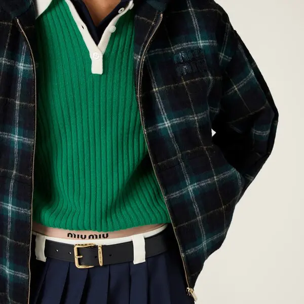 Miu Miu Plaid Hooded Jacket